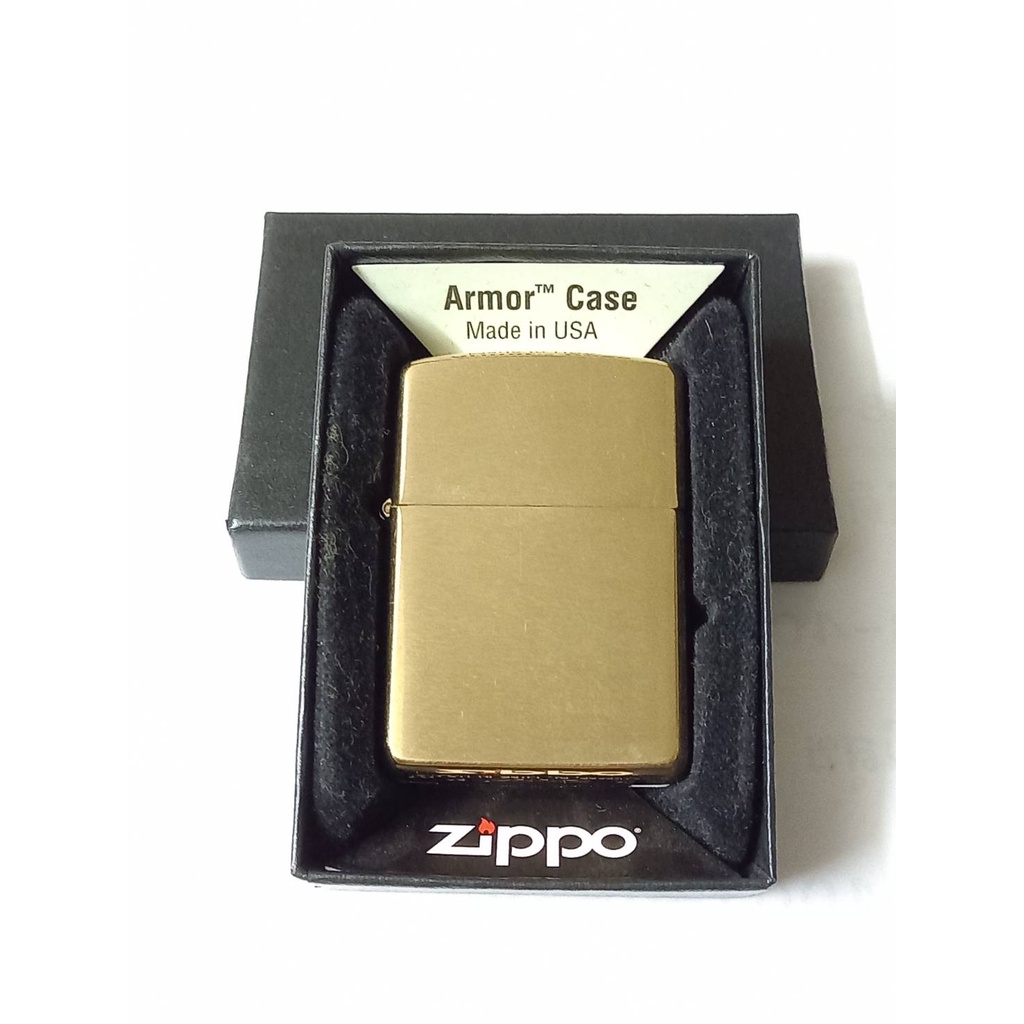ZIPPO ARMOR CASE 168 BRUSHED BRASS. สีทอง ผิวทองเหลืองขัดด้าน ลายเรียบ ตูดตัน ชุบหนาพิเศษ1.5เท่า ...