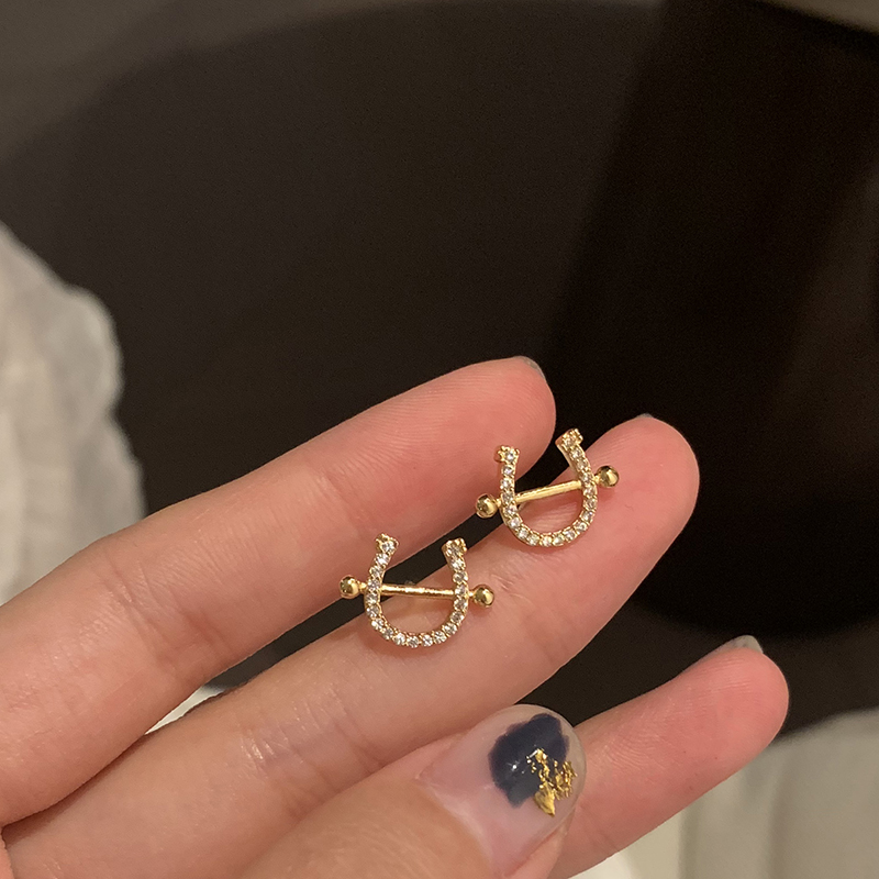 ต่างหูเงิน S925 รูปตัว U ประดับเพทาย ขนาดเล็ก ชุบทอง แบบเรียบง่าย | Shopee Thailand