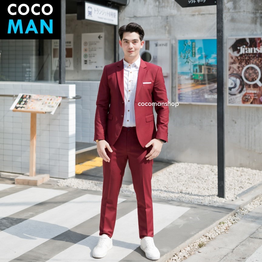 COCO-MAN เสื้อสูทกระดุม 2 เม็ด สีไวน์แดง หรือแดงเบอร์กันดี (แดงเลือดหมู ...