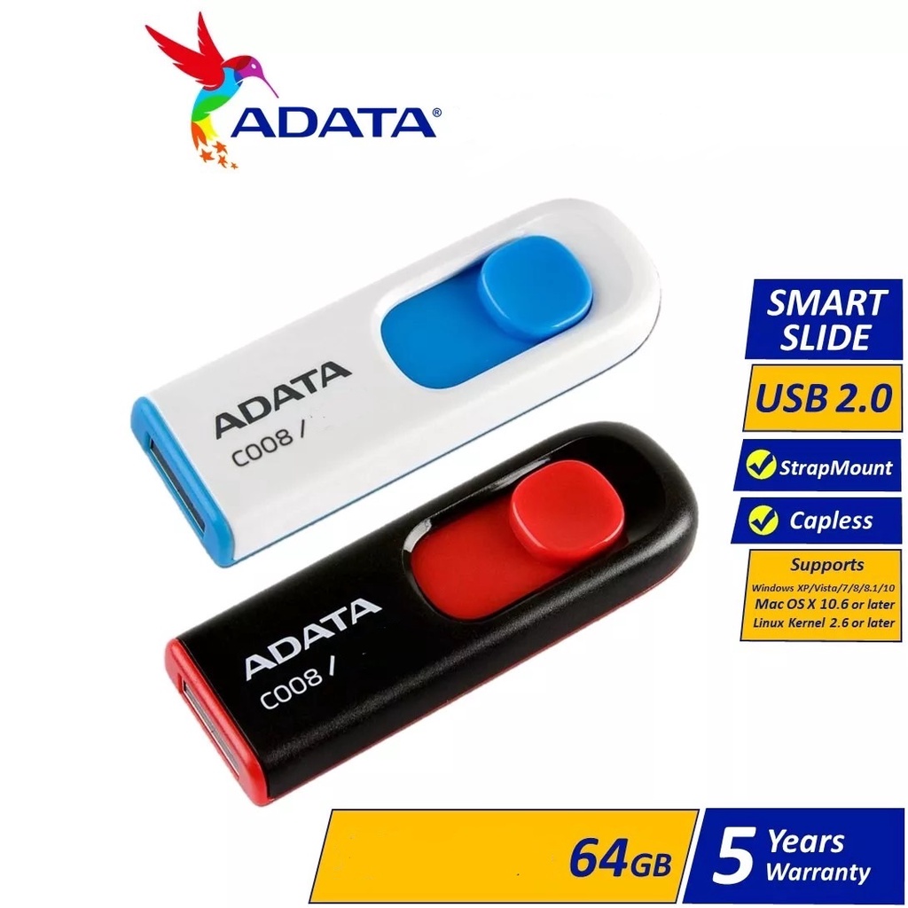 ADATA USB 2.0 Flash Drive 64GB C008 Classic ของแท้ 100%, รับประกัน 5 ปี, ออกใบกำกับภาษีได้ ...
