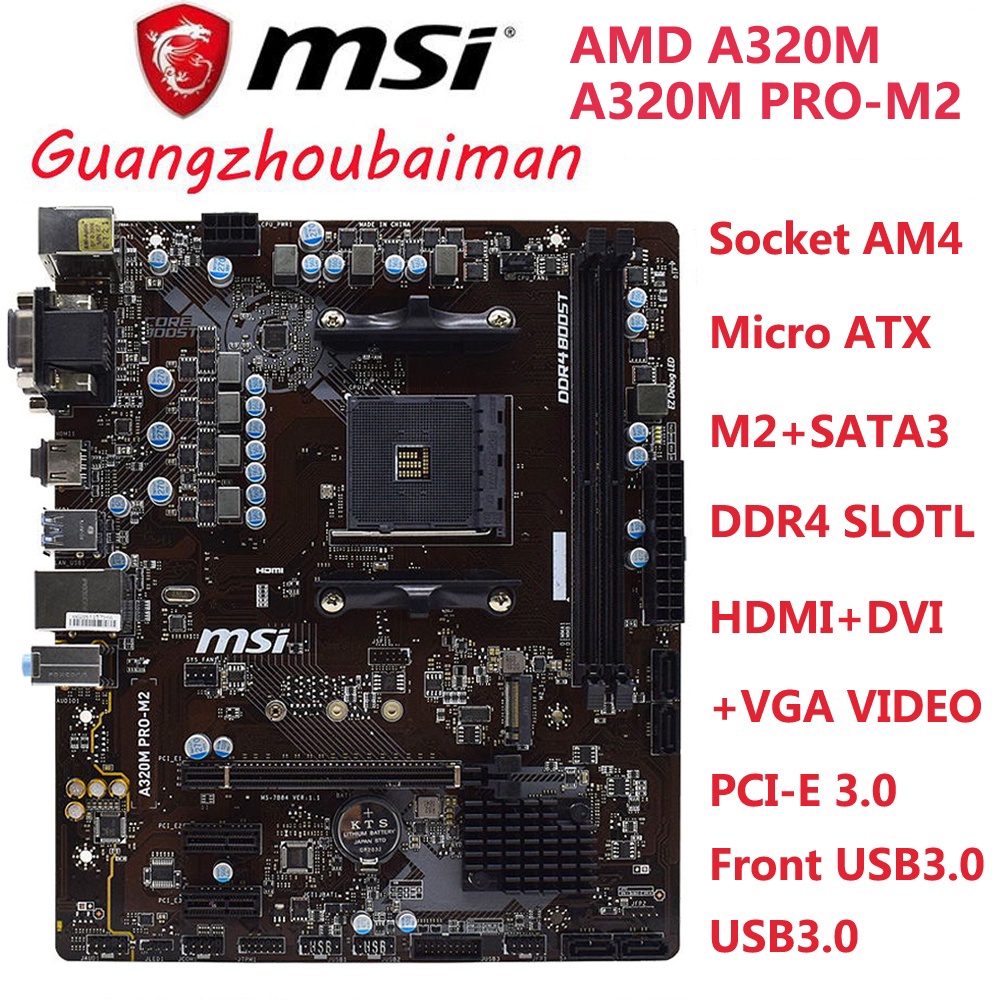 Msi A320M PRO-VH/M2/VD/S A320 AMD Ryzen AM4 เมนบอร์ด DDR4 SATA3 HDMI Micro-ATX M2 NVME | Shopee ...