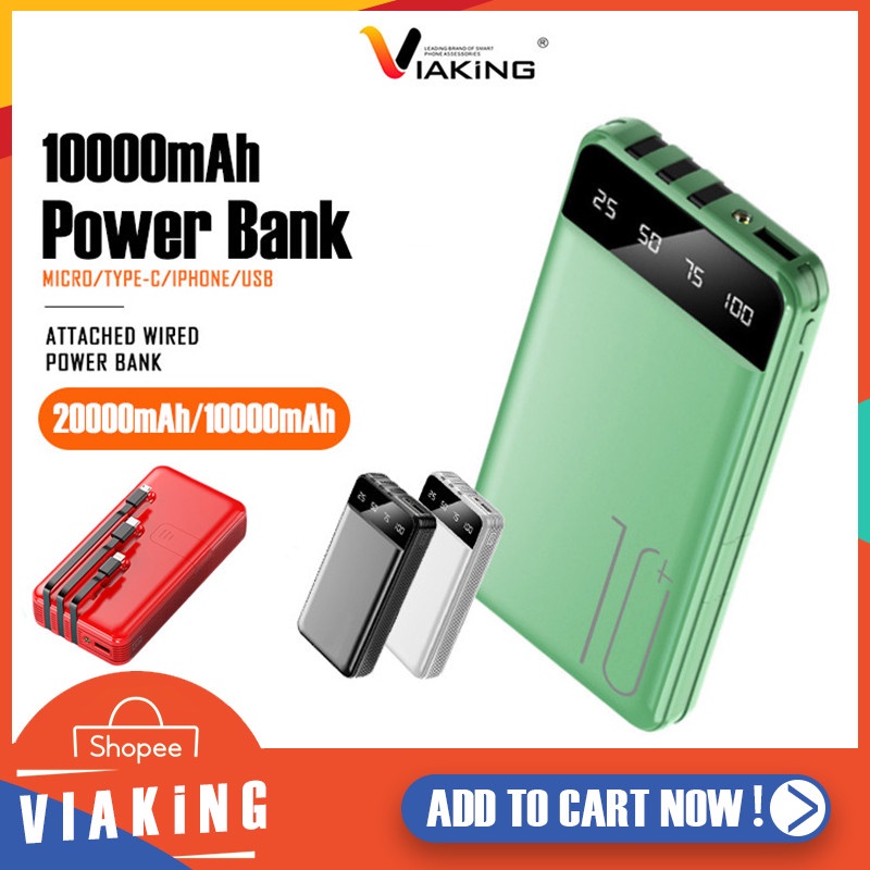 Viaking Powerbank รับประกัน1ปี 10000mAh 20000mAh มีสายในตัว ทีวางมือถือ ...