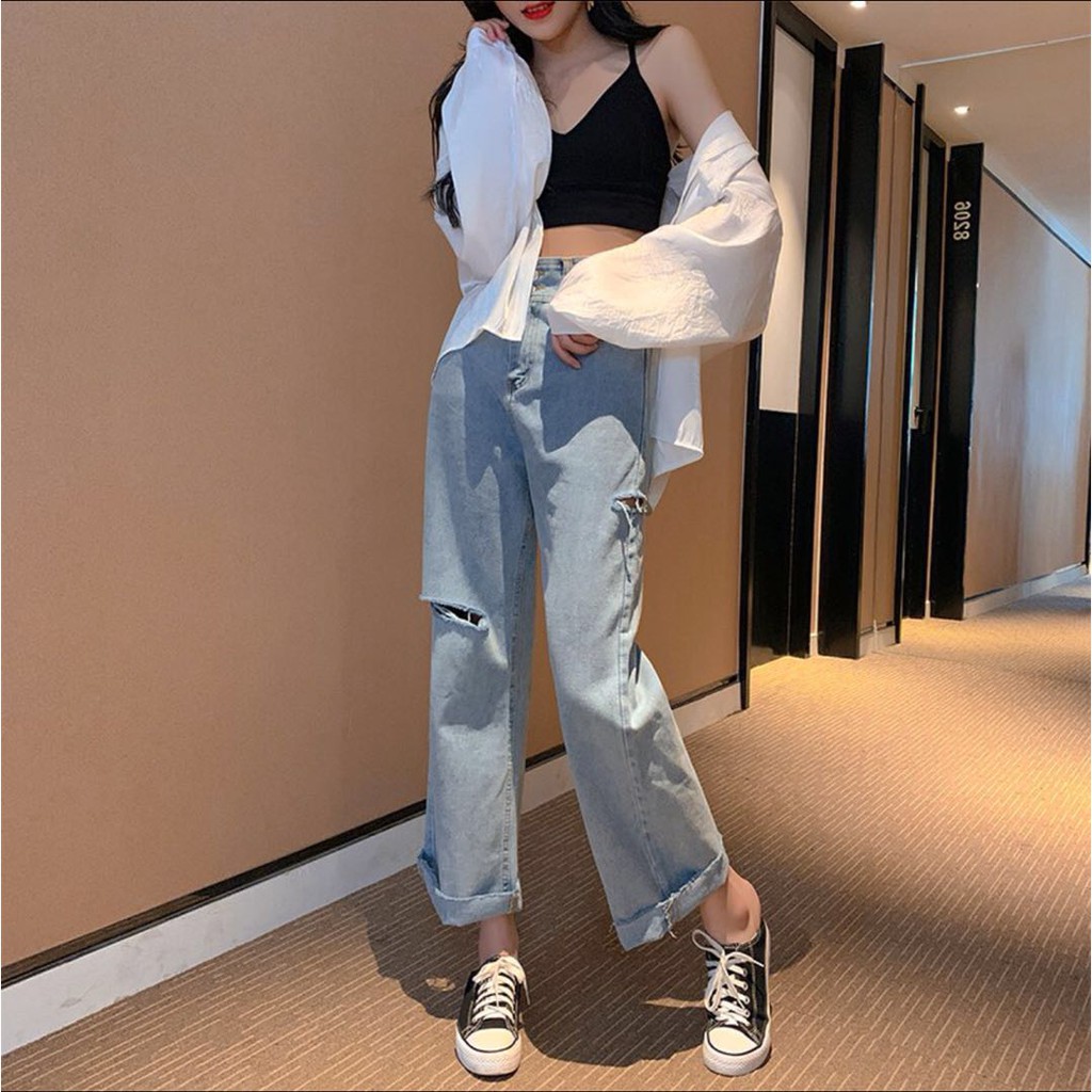 Big Size S-3XLแฟชั่นเกาหลีงกางเกงยีนส์ขากว้างเอวสูงหลวมตรง รุ่นใหม่ ...