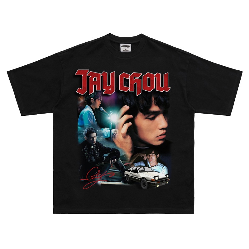 เสื้อยืดแขนสั้น แขนห้าส่วน พิมพ์ลายตัวอักษร Jay Chou Street AE86 สไตล์ ...