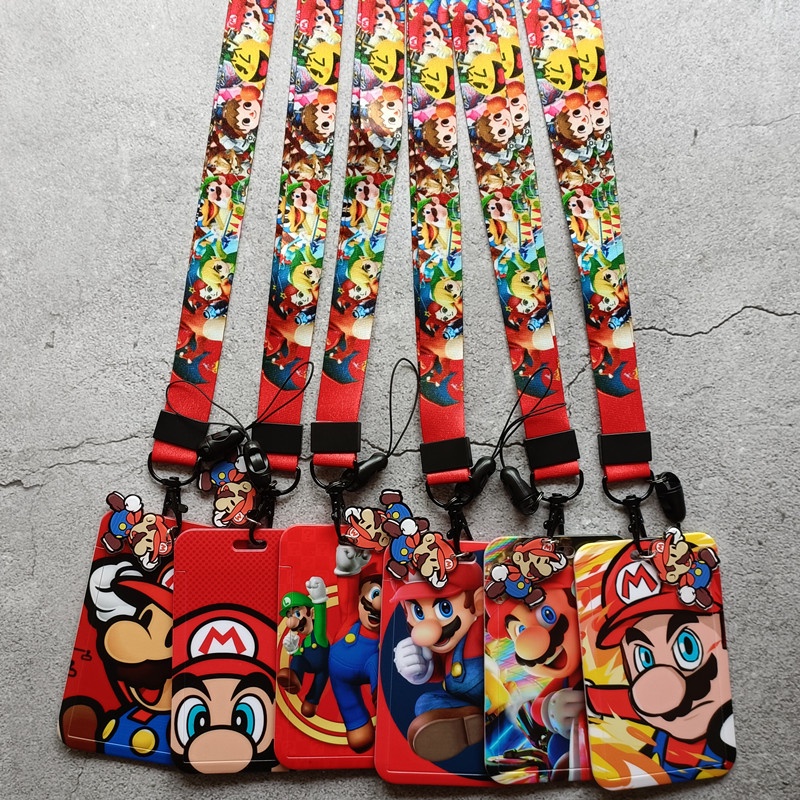 การ์ตูน Super Mario ID Card Lanyard Multi Function Cardholder Handphone ...