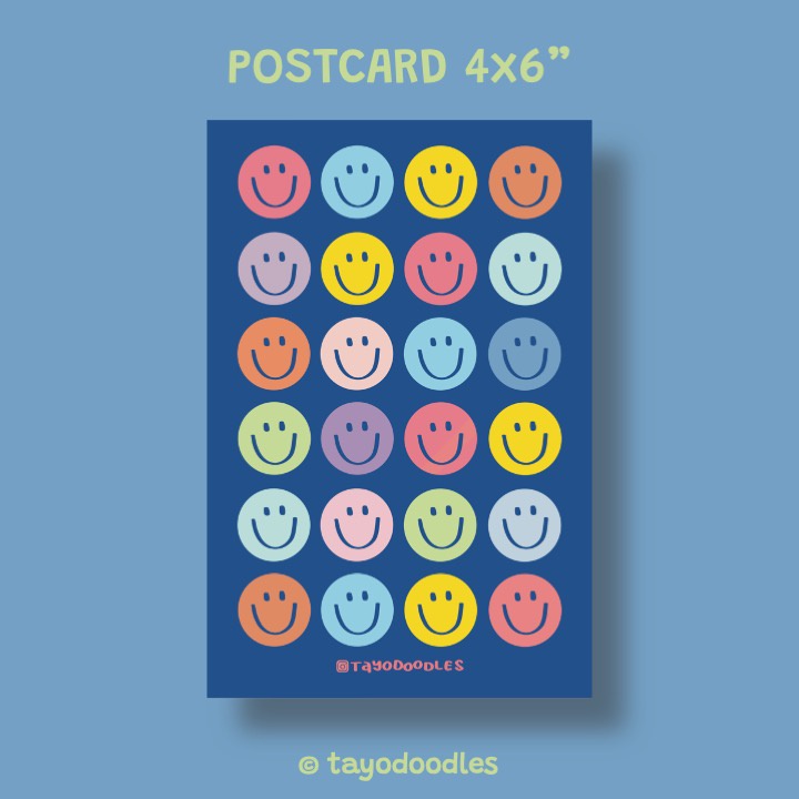 โปสการ์ดหน้ายิ้ม Smiley Face Postcard | by Tayodoodles | Shopee Thailand