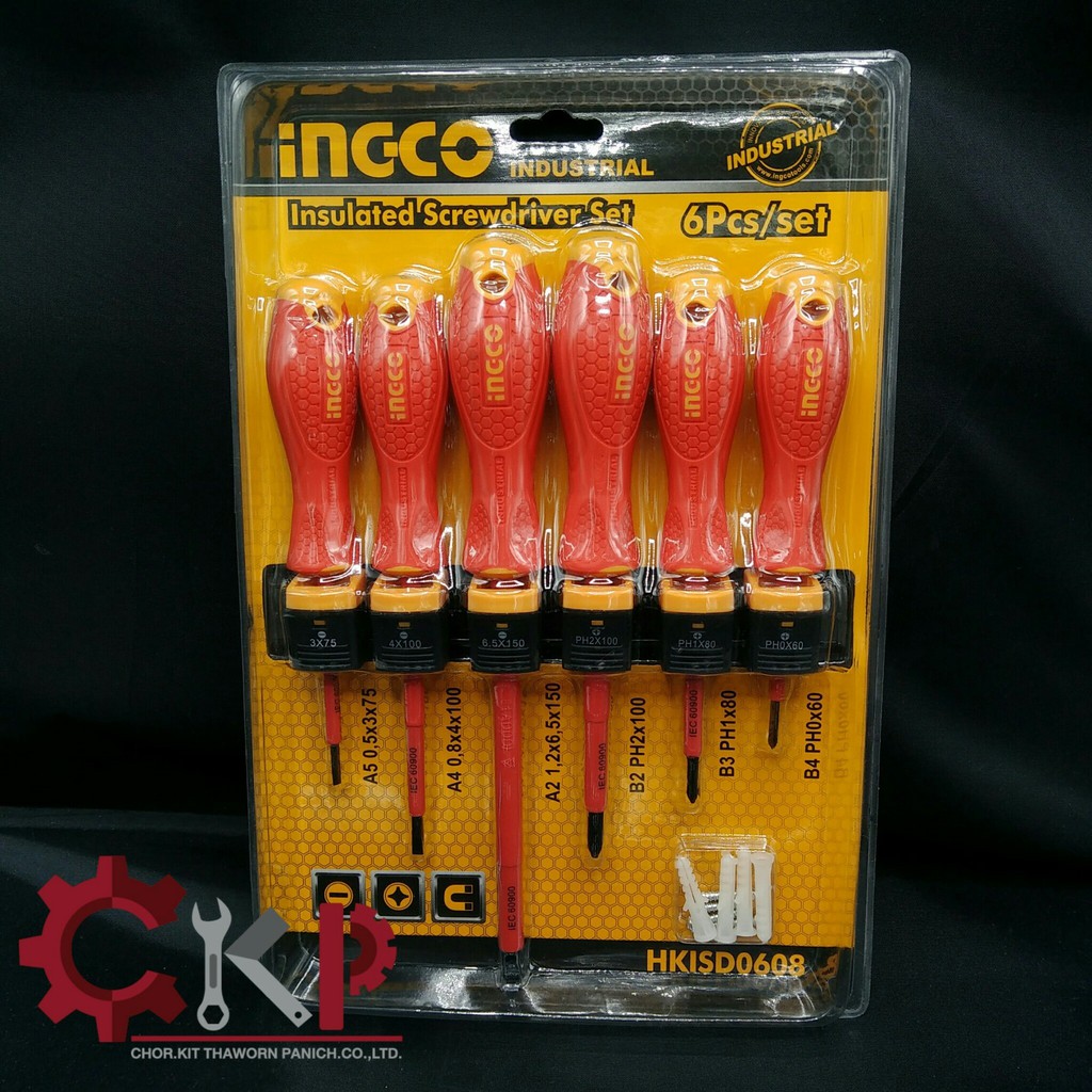 INGCO ชุดไขควงด้ามกันไฟฟ้า 6 ตัวชุด พร้อมแผงติดหนัง #HKISD0608 ...