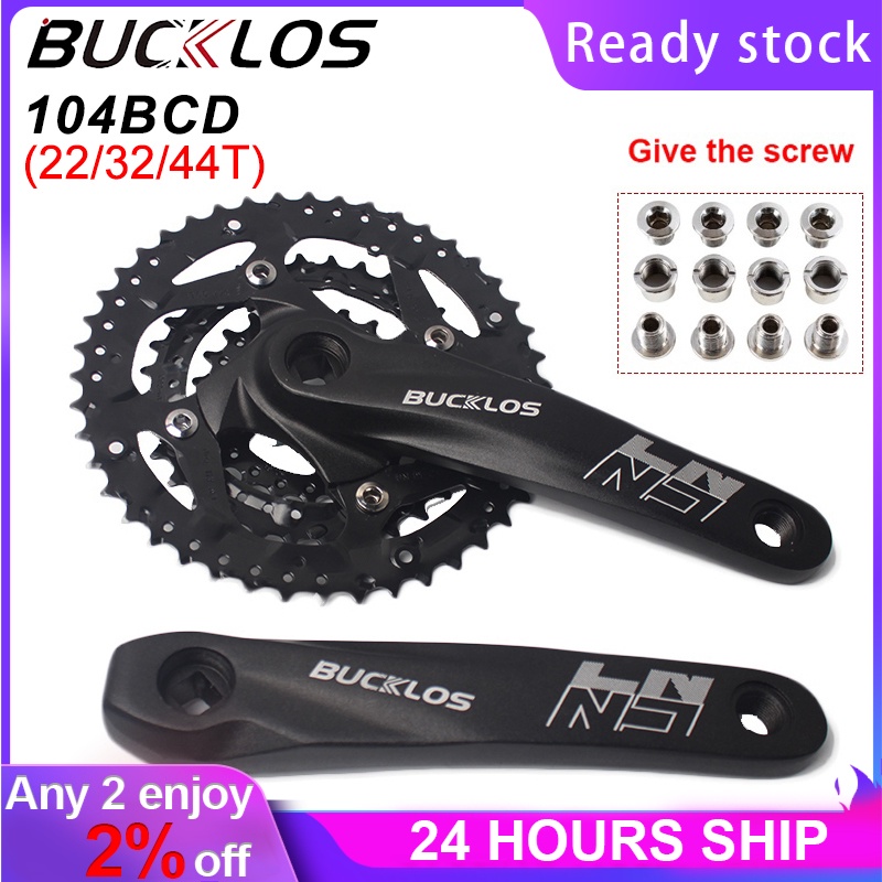 BUCKLOS ชุดข้อเหวี่ยงสำหรับจักรยานเสือภูเขา 104 BCD Triple chainring จักรยานข้อเหวี่ยง 170 มม. ...