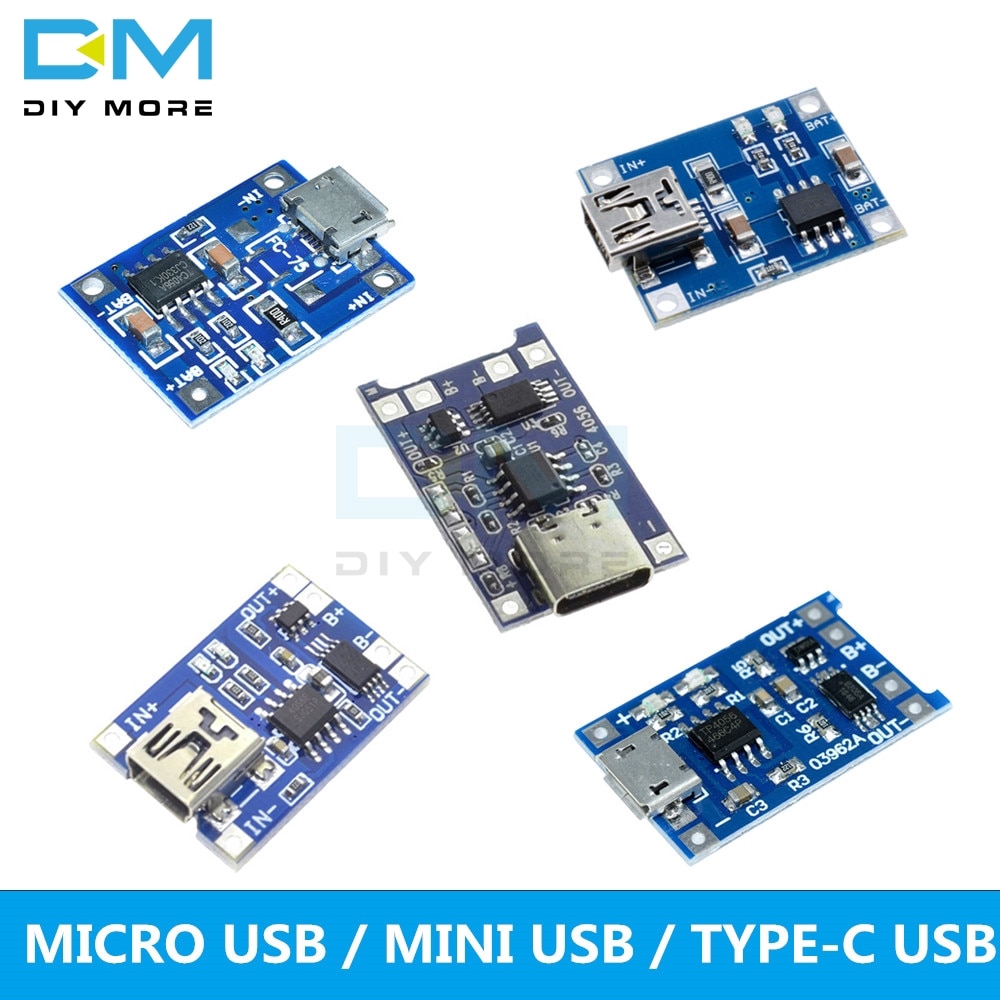 โมดูลบอร์ดชาร์จแบตเตอรี่ลิเธียม Type-c Micro Mini USB 5V 1A 18650 TC4056A 1A Li-ion | Shopee ...