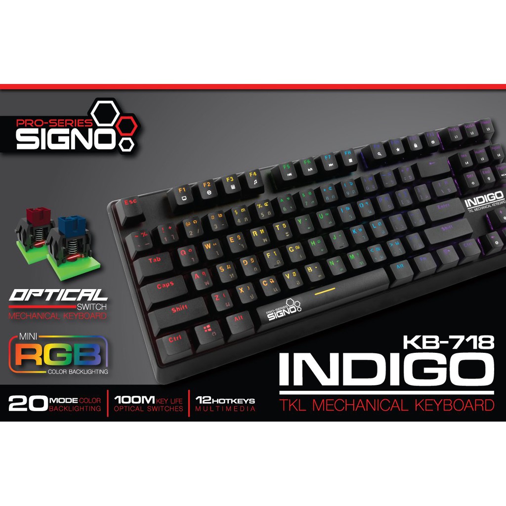 คีย์บอร์ดเกมมิ่ง SIGNO Pro-Series KB-718 INDIGO TKL MECHANICAL KEYBOARD ...