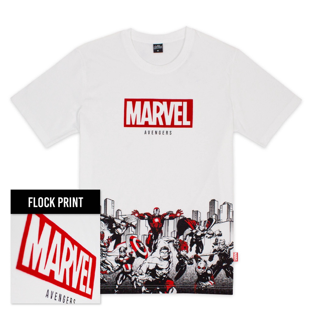 HH Marvel Avengers Men Flock Print Logo -T-Shirt เสื้อยืดผู้ชายมาร์เวล ...