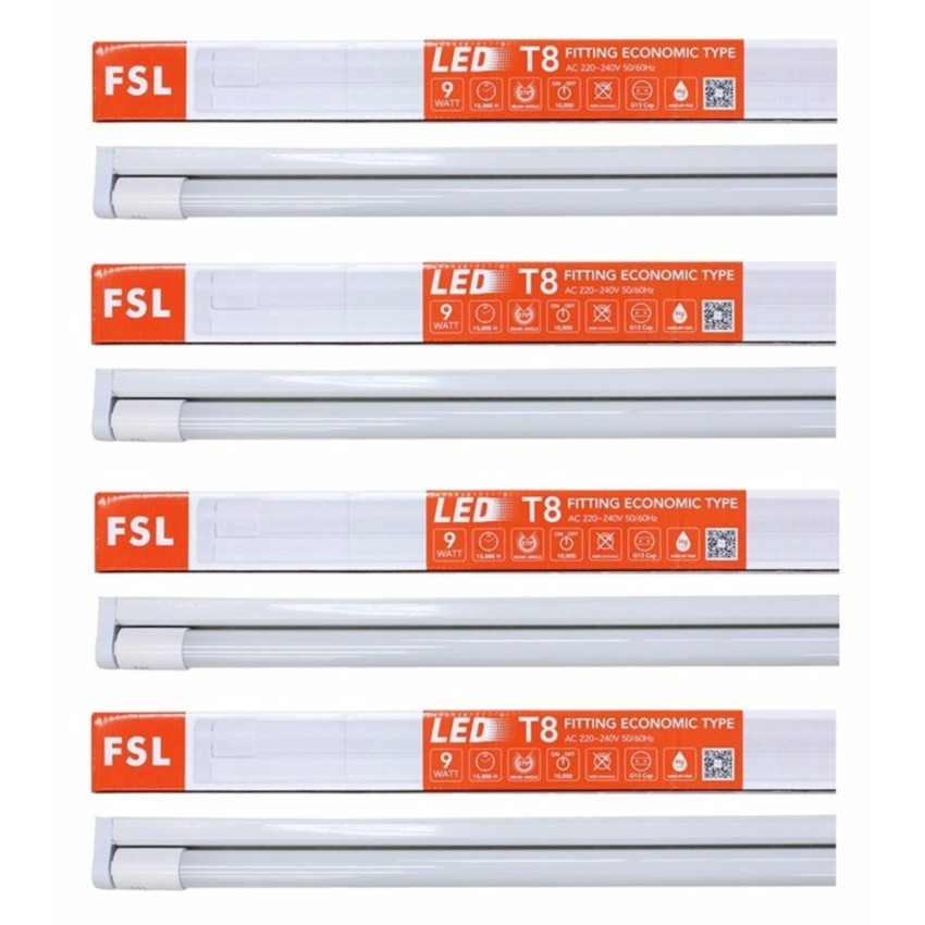 FSL ชุดหลอดไฟแอลอีดีพร้อมรางเหล็ก T8 9W(18W) Daylight (4 หลอด) | Shopee Thailand