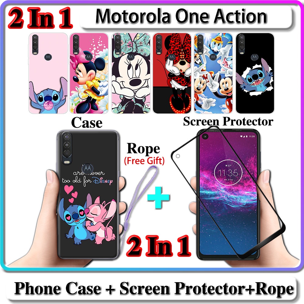 2 IN 1 เคส Motorola One Action Case พร้อมกระจกนิรภัยกันรอยหน้าจอโค้ง ...