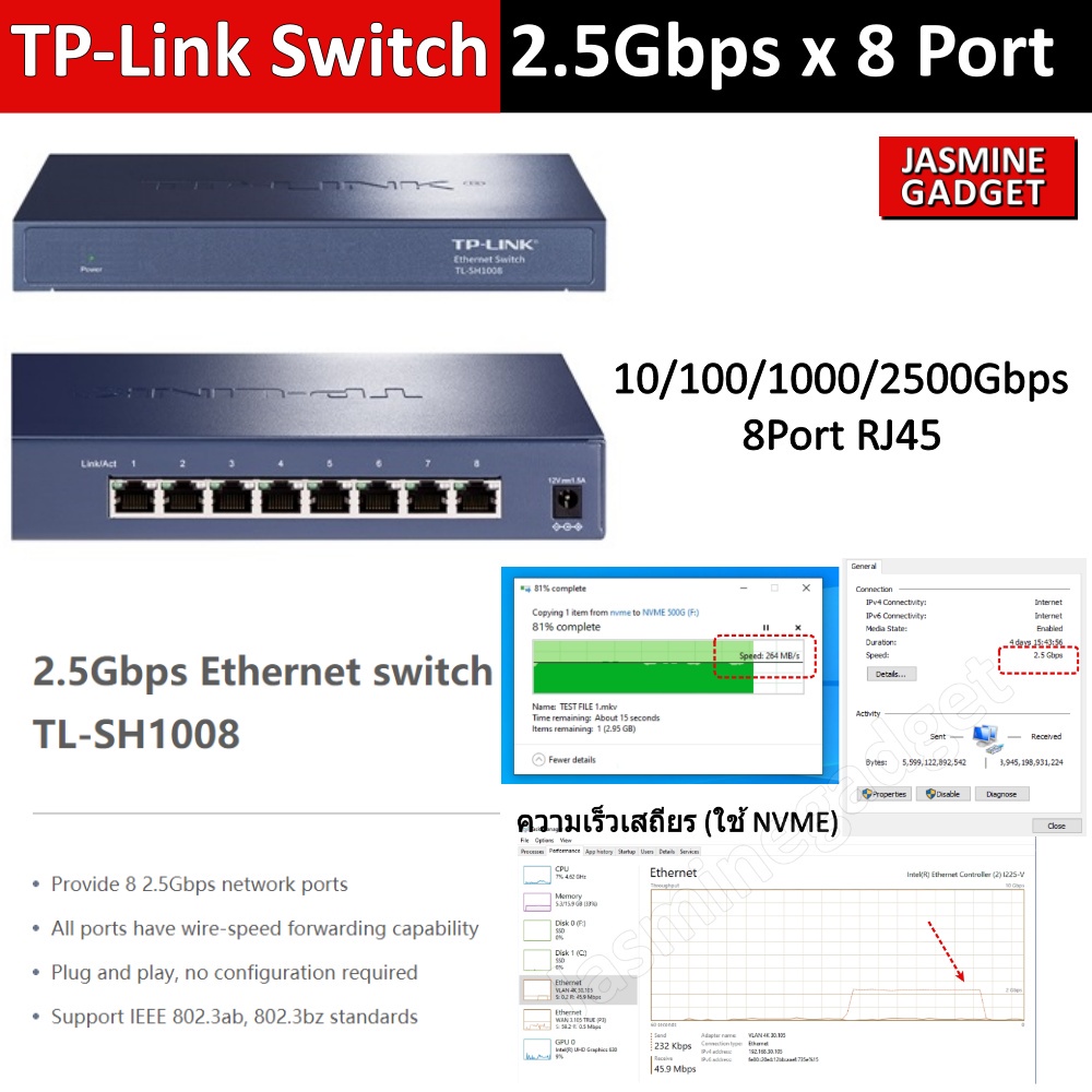 TP-Link Switch 2.5G (1000/2500 Mbps) 8 & 5 Port RJ45 unmanaged เนต ...
