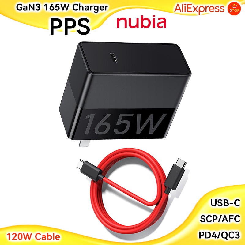 Original Nubia GaN3 USB-C 165W Charger 120W Cable PPS PD4 SCP AFC QC3 For RedMagic 7 Pro Apple ...