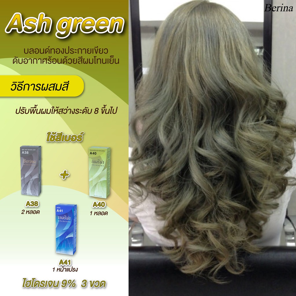 เบอริน่า เซตสี A38(2กล่อง) + A40 + A41 Ash Green สีย้อมผม ครีมย้อมผม ...