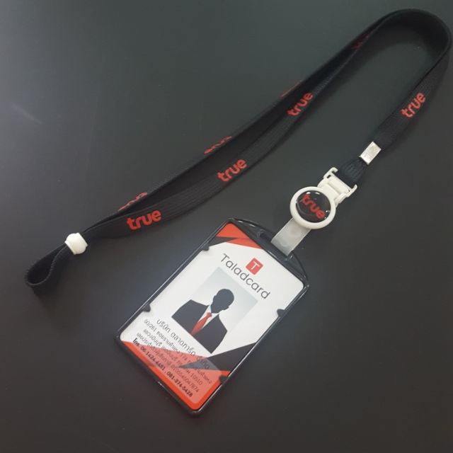 สายคล้องคอ True สีดำ สายกว้าง 10mm.โลโก้เรซิ่นสีดำ พร้อมป้ายใส่บัตร (ยก ...