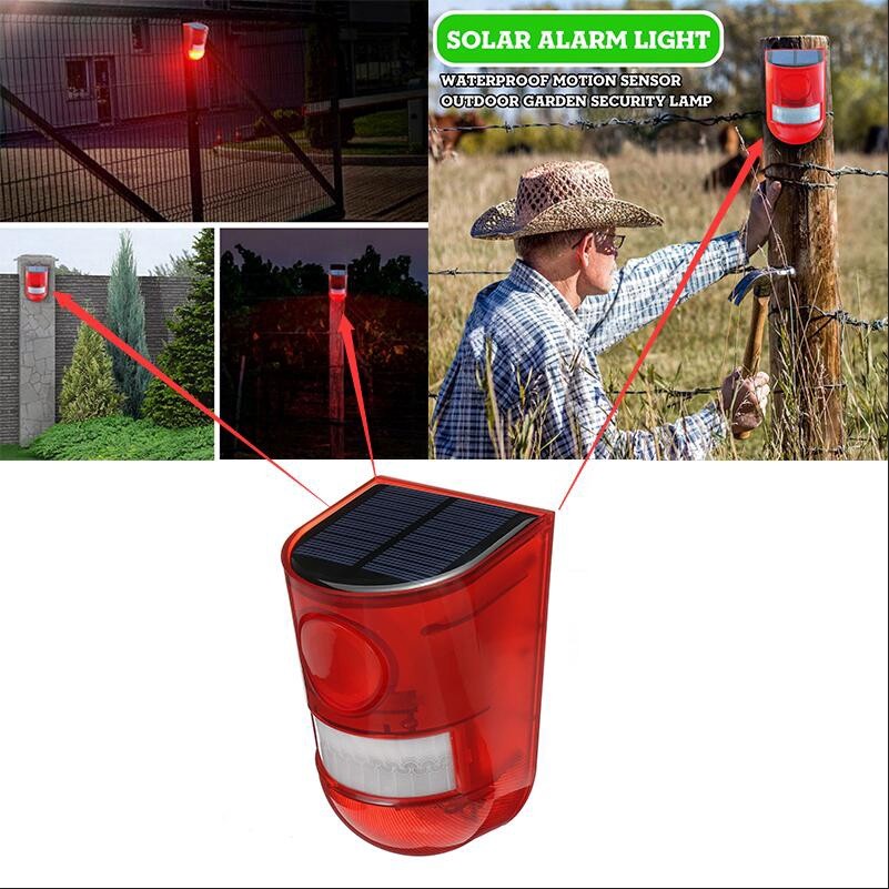 ไฟโซล่าเซลล์ สัญญาณเตือนภัย IP65 มีเซ็นเซอร์ตรวจจับการเคลื่อนไหว Sound ...
