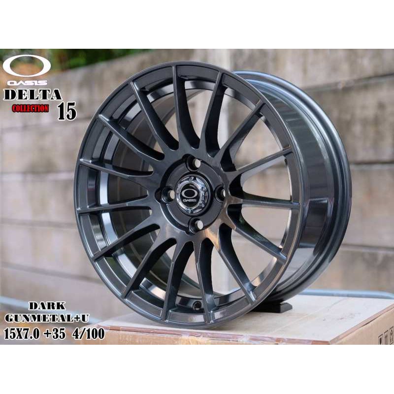 ล้อแม็กใหม่ - DELTA 5 สี DARK GUNMETAL+U - ขอบ15 - งาน OASIS (15 x 4รู100) - หน้ากว้าง 7 x 7 ...