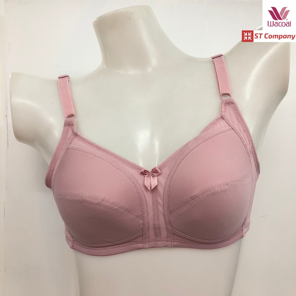 Wacoal Basic Bra สีชมพู (WR) ไม่มีโครง Wireless Bra เต็มคัพ เก็บทรง เสริมฟองบาง 3 ตะขอ รุ่น ...