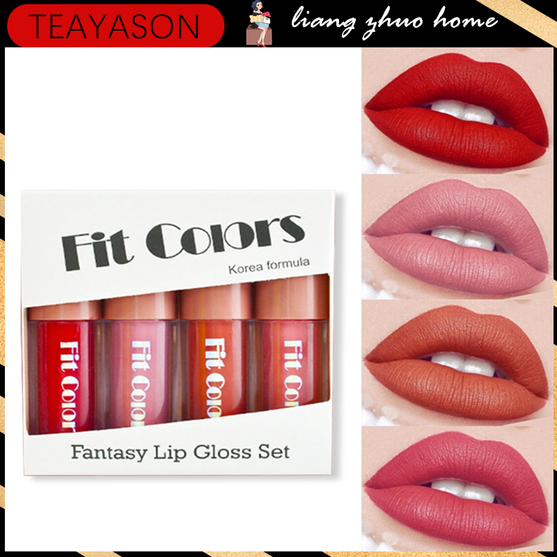 Teayason 4 ชิ้น / เซต ลิปกลอส เนื้อแมตต์ เซตลิควิด ลิปสติก กันน้ํา ติด ...