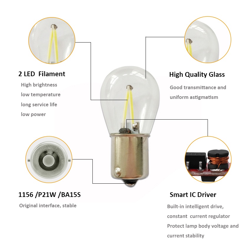 1156 P21W BA15S 1157 BAY15D LED COB Filament ชิปรถย้อนกลับที่จอดรถ ...
