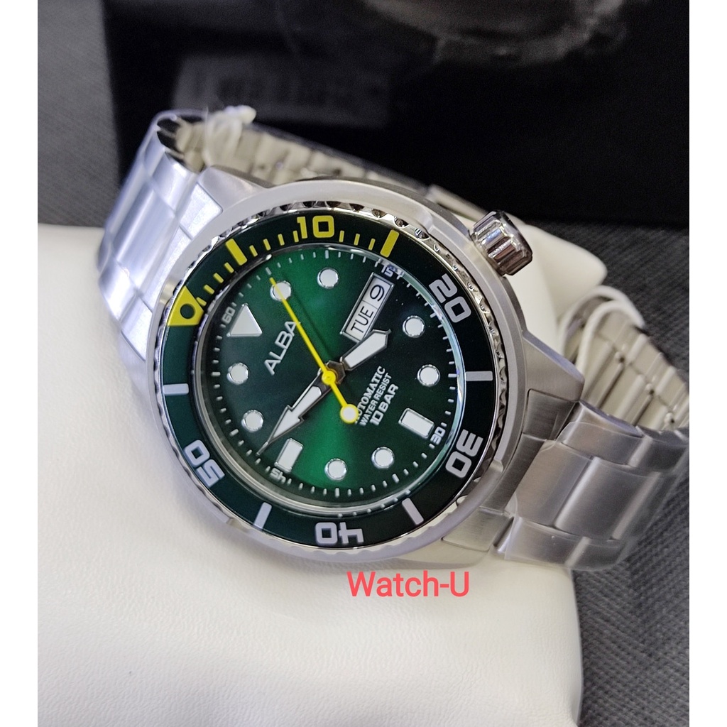 นาฬิกาข้อมือผู้ชาย ALBA AUTOMATIC สไตล์สปอร์ต หน้าเขียวขอบหมุนได้ รุ่น ...
