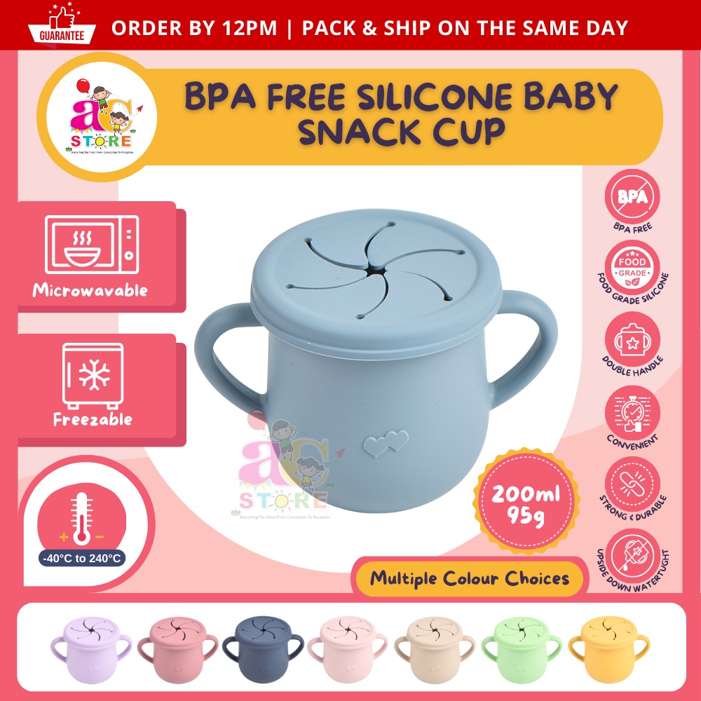 Ac- (2 IN 1) Bpa Free Baby Silicone Sippy Cup Drink & Snack Cup (200ML) อาหารเกรดป้องกันการ ...