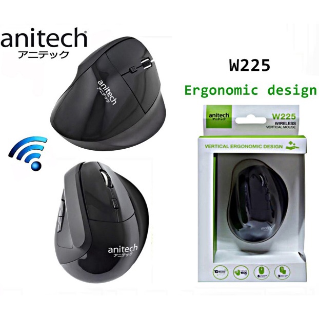 เม้าส์ไร้สายเพื่อสุขภาพ ANITECH W225/W230 WIRELESS VERTICAL MOUSE ...