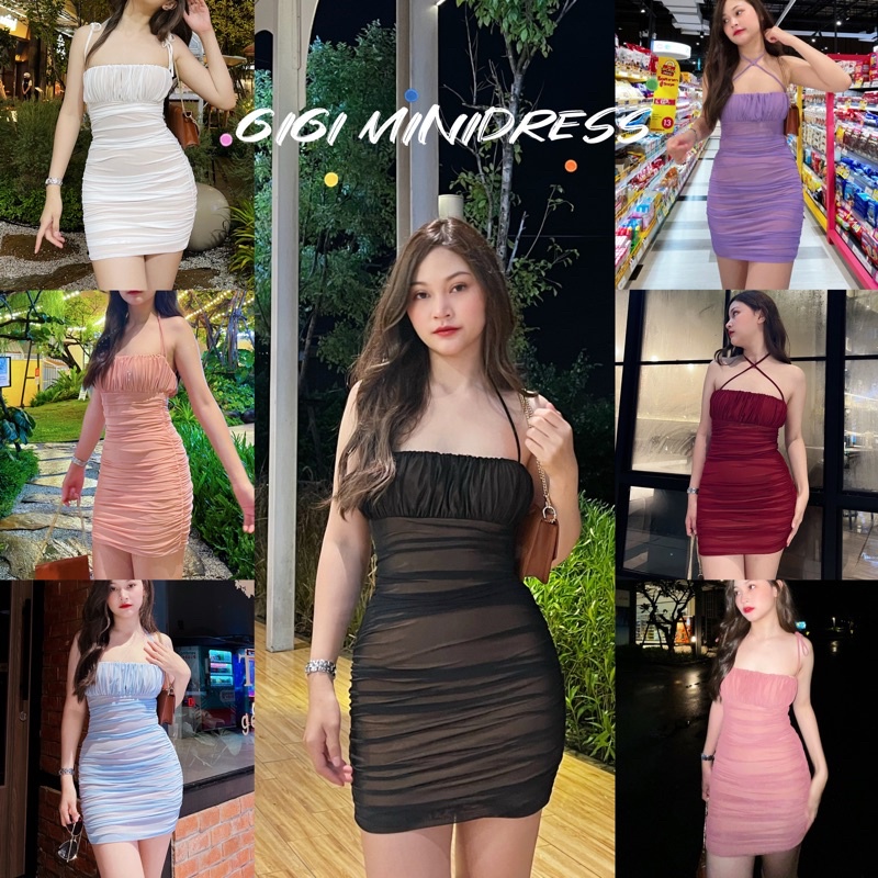Gigi Minidress เดรสมุ้งผูกได้3สไตล์ ซับในITYทั้งตัว แต่งระบายจีบตรงอก Freesize (S,M,Lใส่ได้ ...