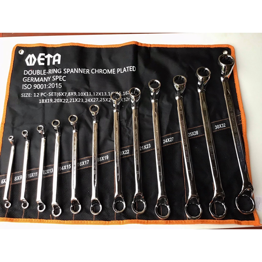 META 12 ตัวชุด ประแจแหวนคู่ คอลึก 75 องศา ประแจแหวนคู่ชุบโครเมียม META ...