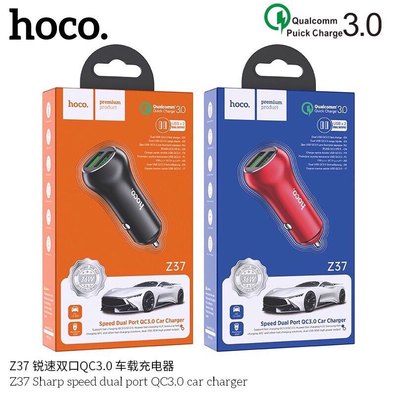 หัวชาร์จในรถยนต์ HOCO Z37 3.0 DUAL PORT CAR CHARGER หัวชาร์จในรถยนต์ ...