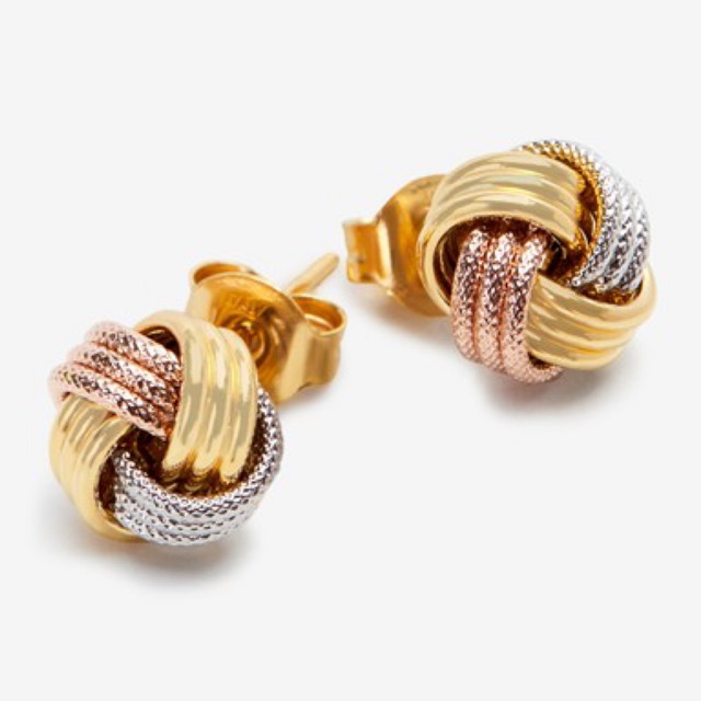 Nathalias NY ต่างหูปมรักทองคำ 14k Tri Color Love Knot Post Earrings in ...