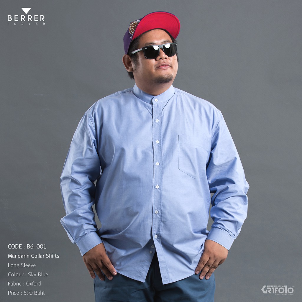 BERRER เสื้อผ้าผู้ชายอ้วน : เสื้อเชิ้ตแขนยาว คอจีน สีฟ้า | Shopee Thailand