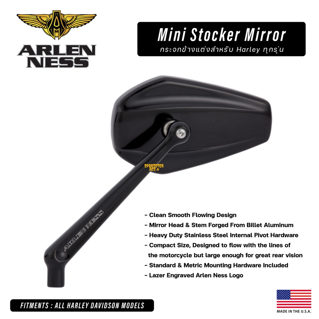 Arlen Ness - Mini Stocker Mirrors กระจกข้างแต่งสำหรับ Harley ทุกรุ่น ...