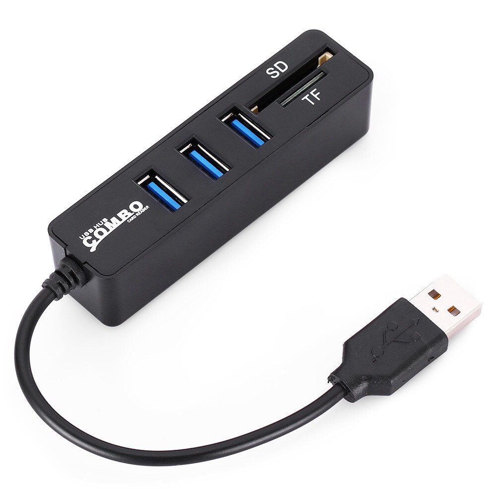 ตัวเพิ่มช่อง ยูเอสบี พร้อม ตัวอ่านการ์ด Usb Hub 3 Port Card Reader 2 0 2 In1 รุ่น Ncr 100 ดำ