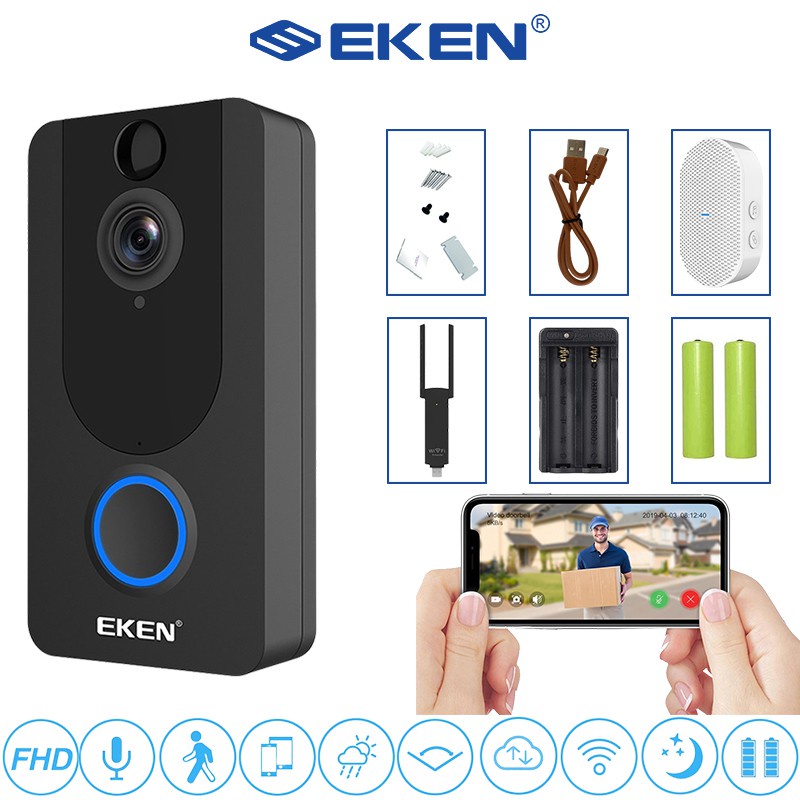 EKEN V7 HD 1080P Smart WiFi Video Doorbell Camera Visual Intercom Night ...