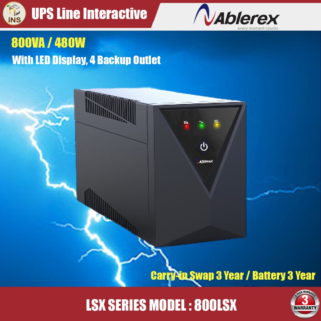 Ablerex-800LSX UPS (เครื่องสำรองไฟ) 800VA/480W, with LED Display, 4 Backup Outlet | 3 year ...