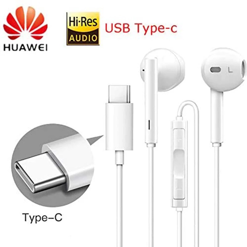 Huawei Type C หูฟังแบบมีสาย CM33 แบบมีสาย Hi Res Audio 3 ปุ่มหูฟัง ...