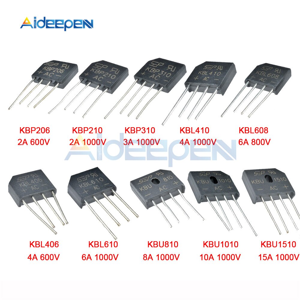5pcs 2A 3A 4A 6A 8A 10A 15A 600V 800V 1000V ไดโอดสะพาน Rectifier KBP206 ...