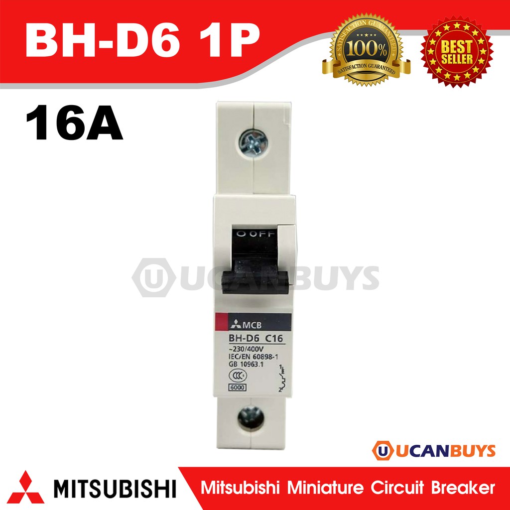 Mitsubishi MCB 1 Pole 16A 6kA รุ่น BH-D6 1P 16A Mitsubishi Miniature Circuit Breaker | Ucanbuys ...