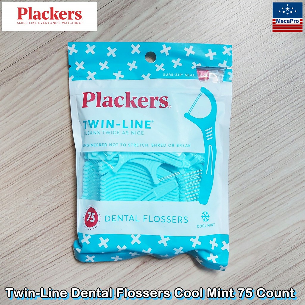Plackers® Twin-Line Dental Flossers Value Size Cool Mint 75 or 150 Count ไหมขัดฟัน แบบเส้นคู่ รส ...