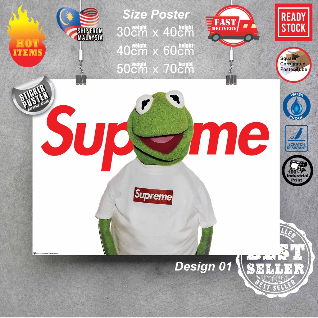โปสเตอร์สติกเกอร์ติดผนัง ลาย Supreme x Kermit The Frog Streetwear สไตล์ ...