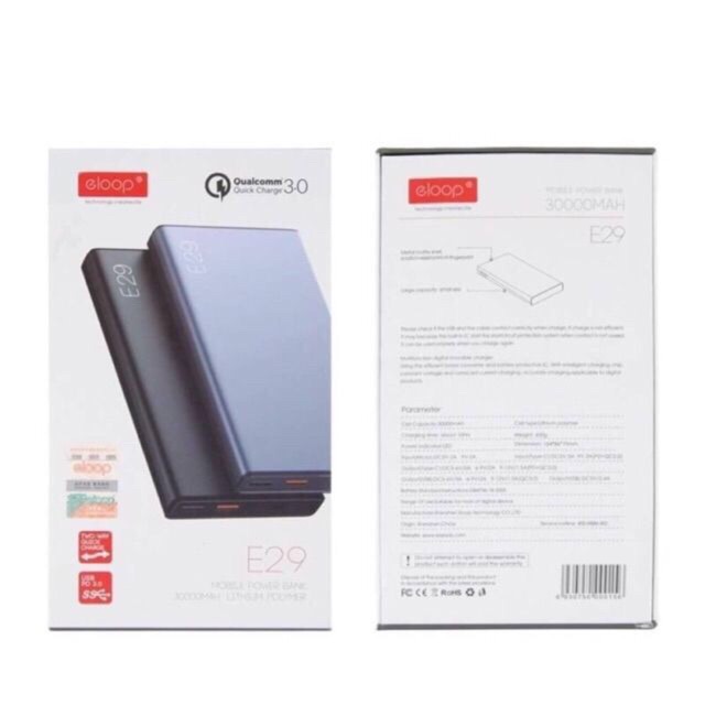 แบตสำรอง 30000mAh Eloop E29 รองรับชาร์จเร็ว Quick Charge 3.0/2.0 + Apple PD + Fast Charge Power ...