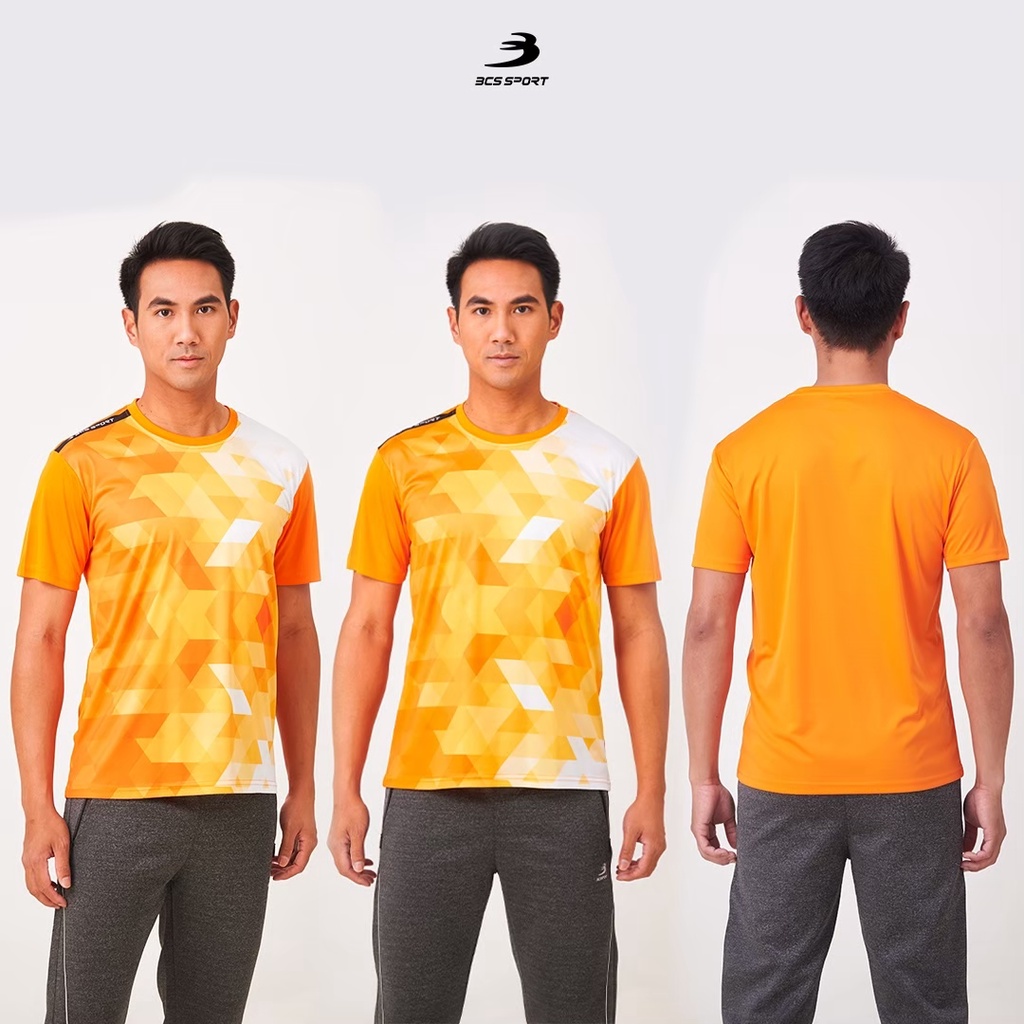 BCS SPORT เสื้อพิมพ์ลาย/กีฬา คอกลม สีส้ม UNISEX เนื้อผ้า MICRO PLUS+ มีไซส์เด็กละผู้ใหญ่ รหัส ...