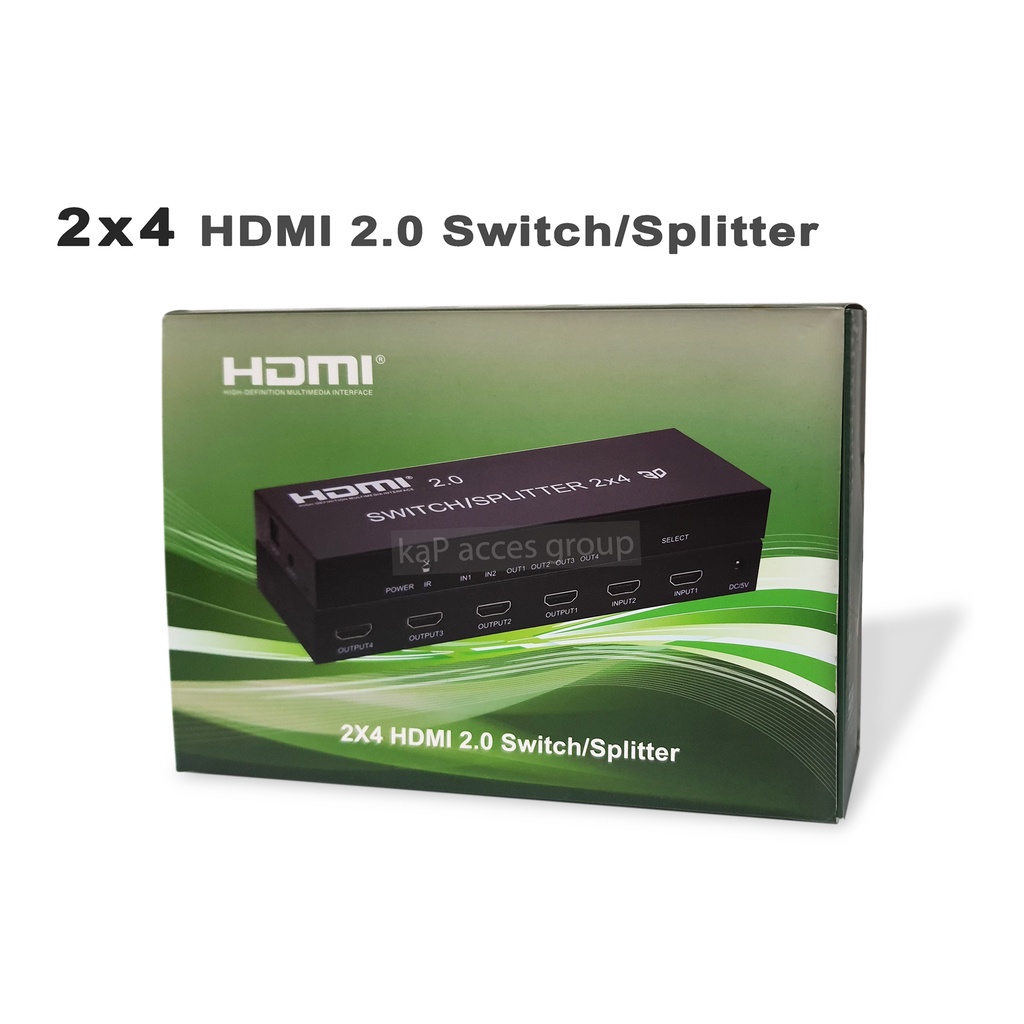 HDMI Splitter / Switch 2x4 ( เข้า2ออก4จอ ) HDMI 2.0 Support 3D 4K ...