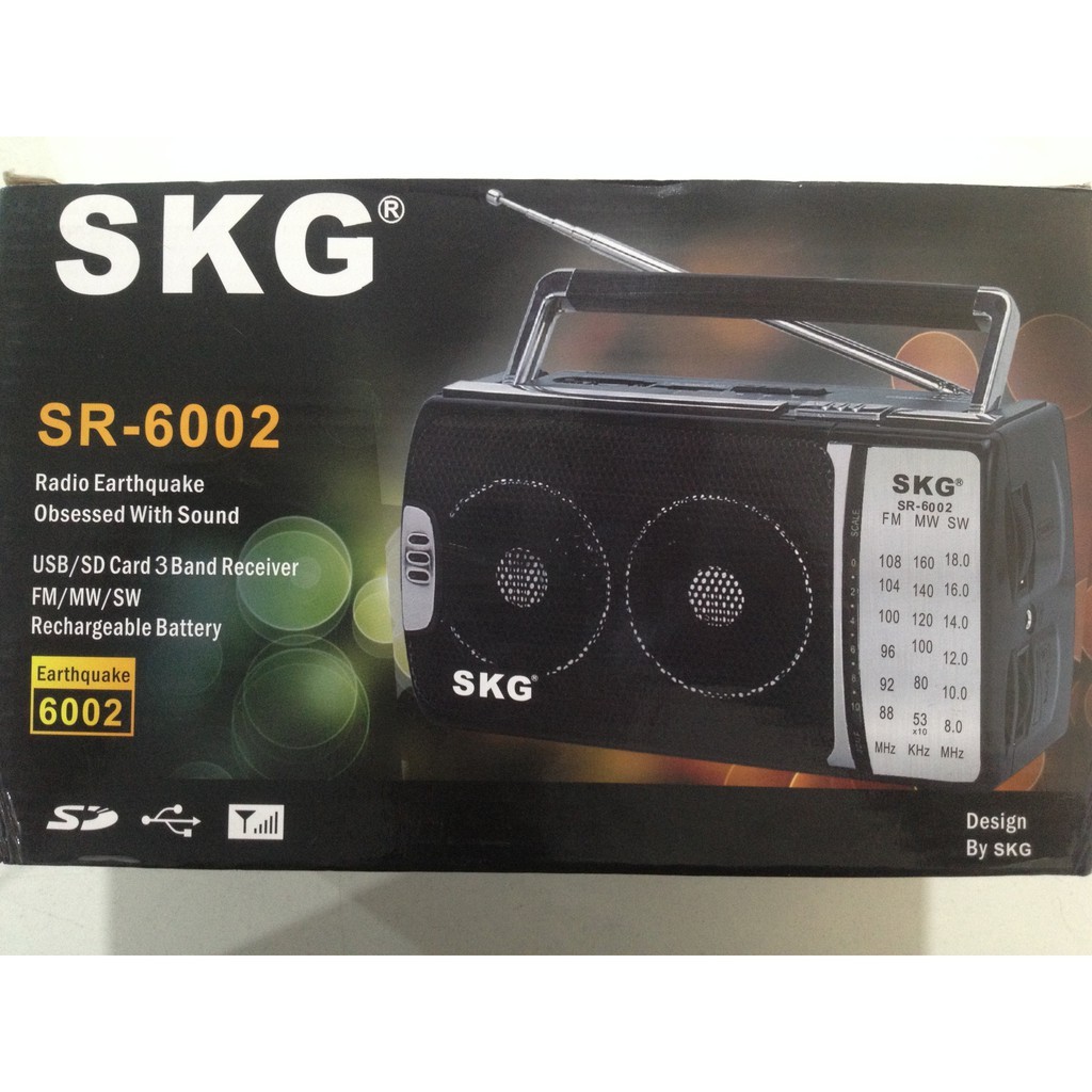 เครื่องรับวิทยุ Transistor SKG SR-6002 FM Radio USB SD Card ลำโพงคู่ Stereo 10W Batterry ใช้ได้ ...