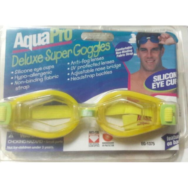 แว่นตาว่ายน้ำ กันแดด ซิลิโคน Aqua pro Deluxe super goggles silicones Eye cups Anti-Fog lenses UV ...