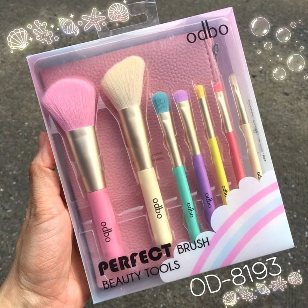 ODBO PERFECT BRUSH BEAUTY TOOL โอดีบีโอ ชุดแปรงแต่งหน้าสีพาสเทล 7 ชิ้น พร้อมกระเป๋าหนังสีชมพูสุด ...