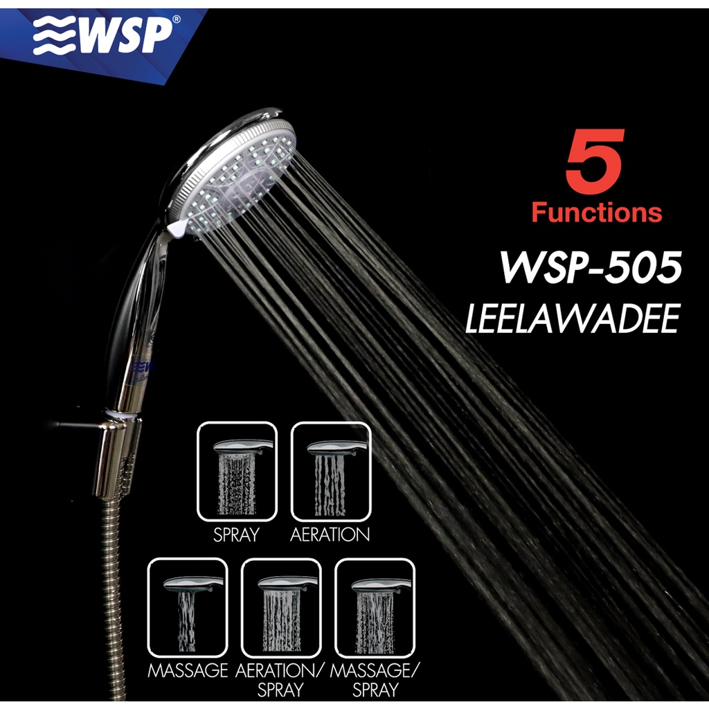WSP ชุดหัวฝักบัวพร้อมสาย ปรับได้ 5 ระดับ LEELAWADEE รุ่น WSP-505 (สี ...